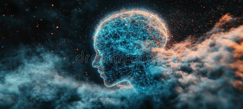 Luminous Human Head Formed by Network Pattern, Representing ...