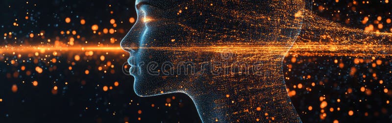 A Luminous Human Head Made of Particles and Digital Data Flow ...