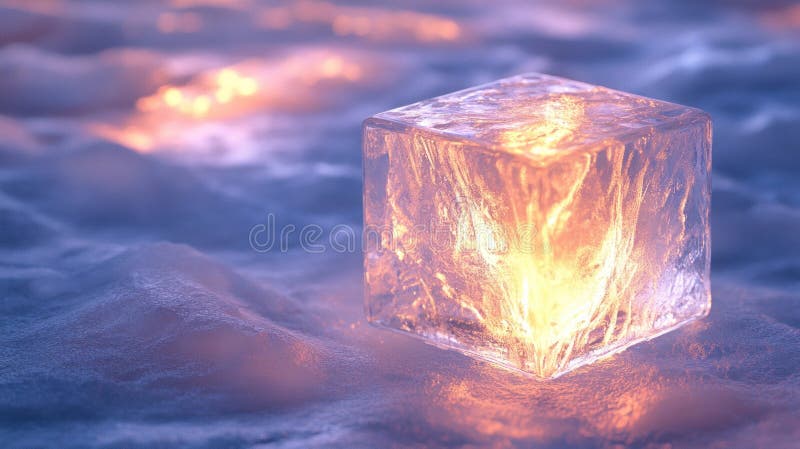 Luminous Ice Cube Glowing in Snowy Landscape Stock Illustration ...