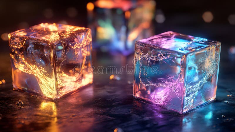 Luminous Ice Cubes Glowing with Vibrant Colors Stock Illustration ...