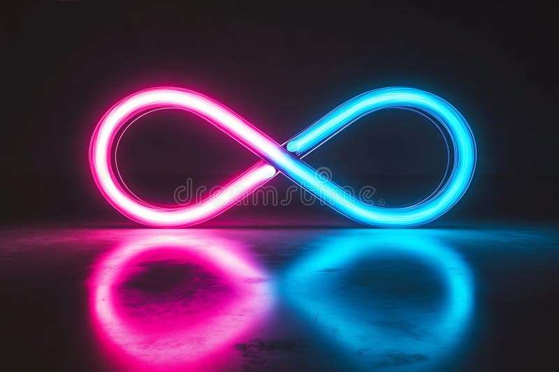 Luminous Infinity Symbol Neon Pink & Blue Light on Dark Surface ...