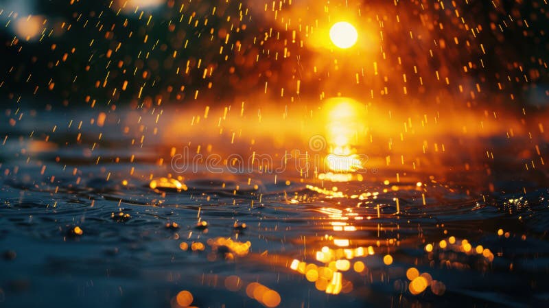 Luminous Lake Surface with Raindrops: Captivating Textures and Dramatic ...