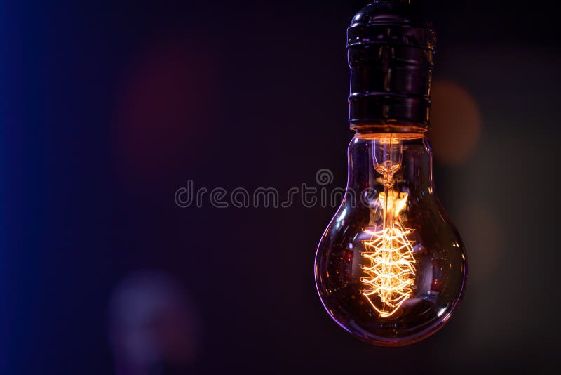 Close Up Burning Lamp in the Dark Copy Space Stock Image - Image of ...