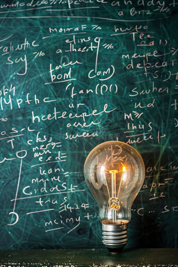 Luminous Lamp Symbolizing Scientific Thought Amid Math Formulas ...