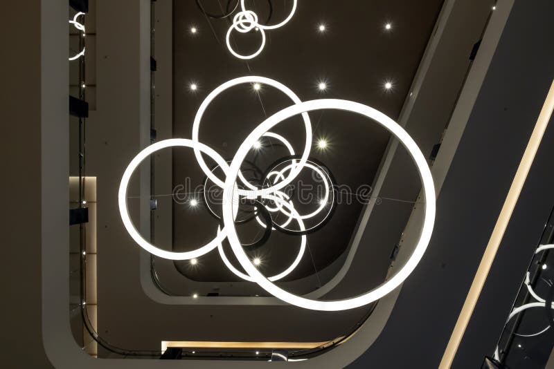 Luminous Lamps in the Form of Circles on the Ceiling. Stock Image ...