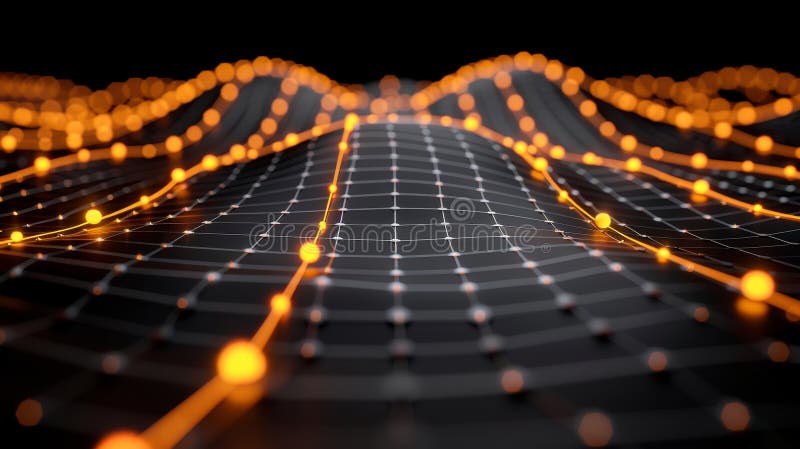 Abstract Digital Landscape with Glowing Nodes on a Grid Pattern at ...