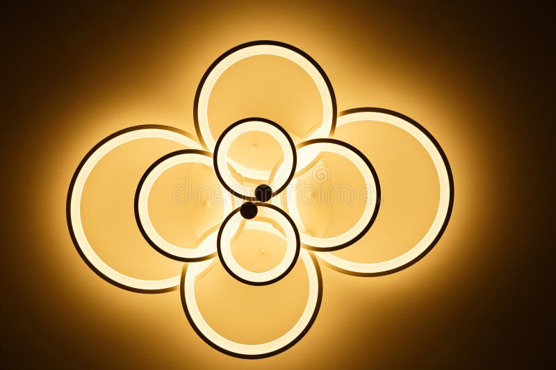 Luminous LED Lamp on the Ceiling. Bottom View Stock Photo - Image of ...