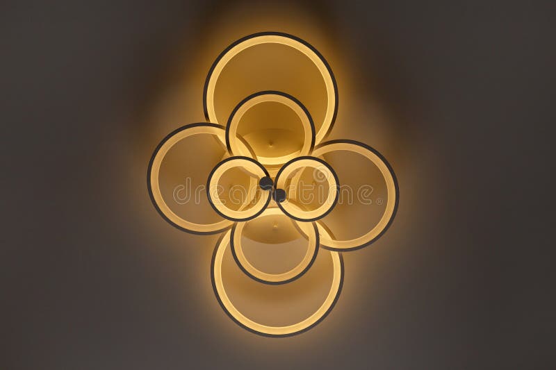 Luminous LED Lamp on the Ceiling. Bottom View Stock Photo - Image of ...