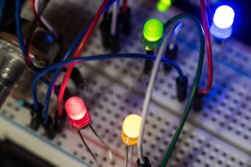 Luminous LEDs and Electronic Components Stock Image - Image of detail ...