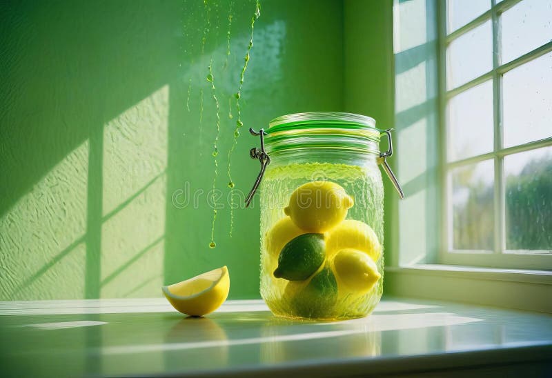 The Luminous Lemon Pickle in a Suspended Glass Jar Stock Illustration ...