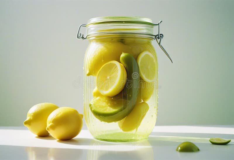 The Luminous Lemon Pickle in a Suspended Glass Jar Stock Illustration ...