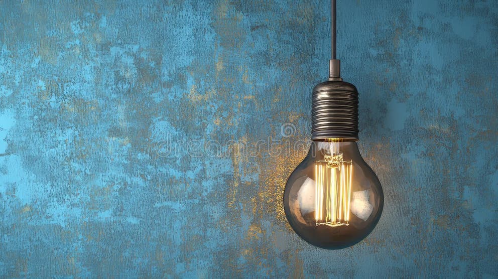 A Luminous Light Bulb Signifying a Great Idea, Depicted on a Blue ...