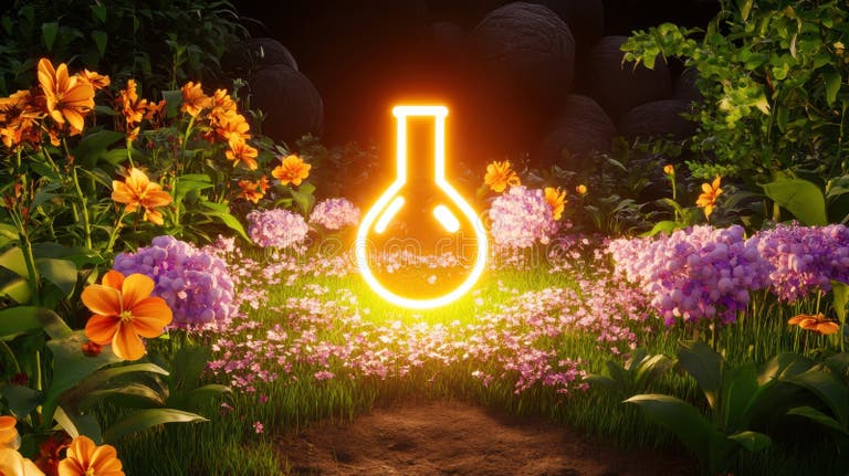 Luminous Lightbulb in Enchanted Garden at Twilight Stock Image - Image ...