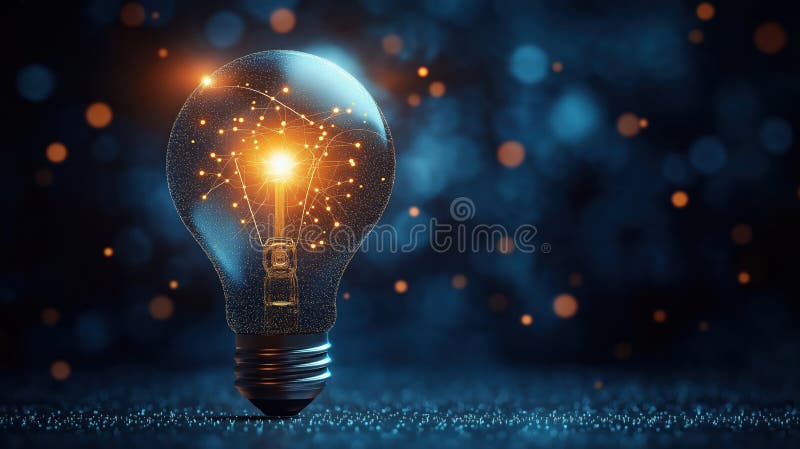 Luminous Lightbulb Glows with Interconnected Points of Light. Blurred ...