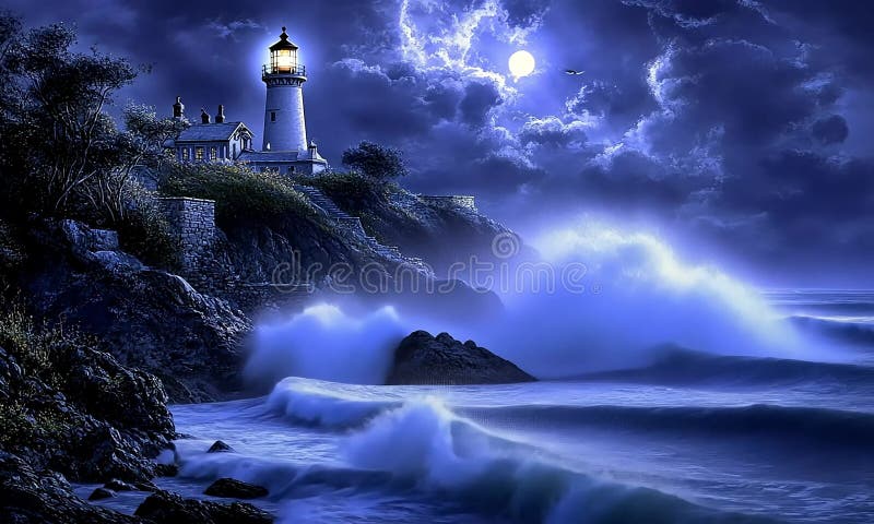 Luminous Lighthouse at Night Stock Video - Video of nature, surge ...