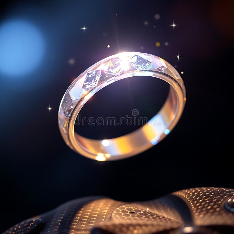 A Luminous Magic Ring with Holographic Sparkles Floating Above it Stock ...