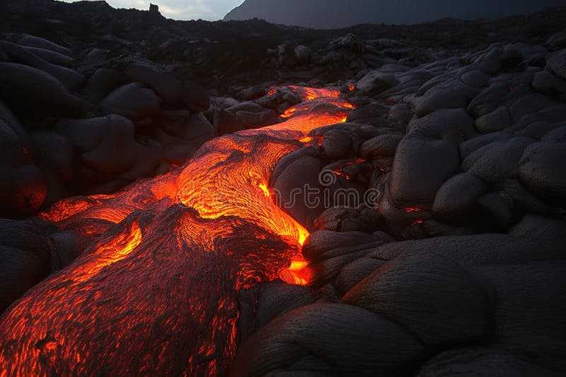 A Luminous Magma Flow in a Lava Field Created with Generative AI ...