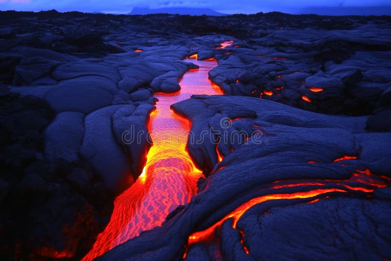 A Luminous Magma Flow in a Lava Field Created with Generative AI ...