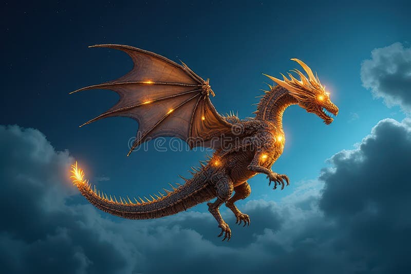 Luminous Mechanized Dragon Exhibit Stock Illustration - Illustration of ...