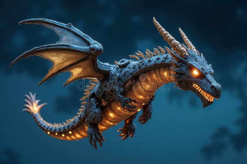 Luminous Mechanized Dragon Showcase Stock Illustration - Illustration ...