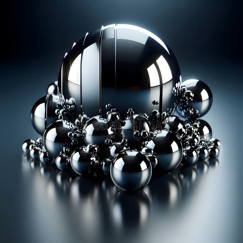 Luminous Metallic Spheres Cluster and Reflect Light on a Smooth Dark ...