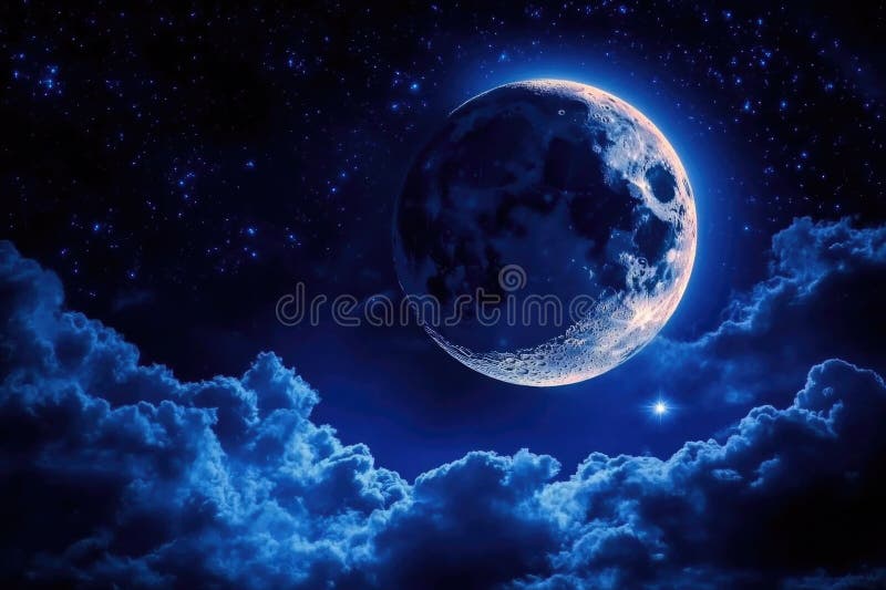 Luminous Moon in Starry Night Sky Above Clouds Stock Image - Image of nocturnal, luminous: 355844169
