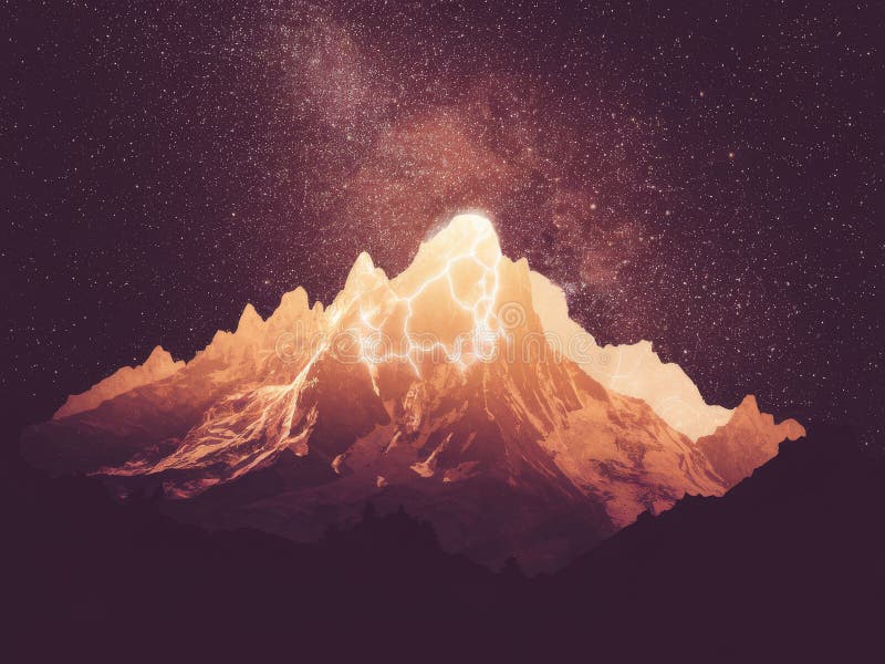 Luminous Mountain Landscape with Starry Night Sky and Galactic Backdrop ...