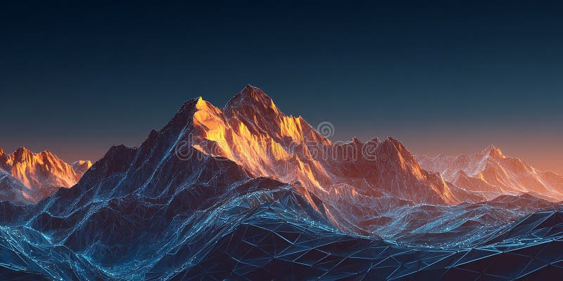 Luminous Mountainscape Digital Art of Glowing Peaks Stock Illustration ...