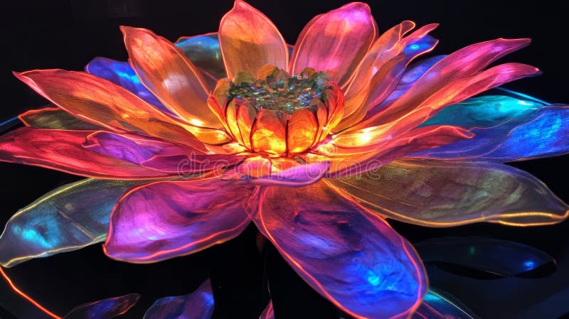 Luminous Multicolored Lotus Flower in Dark Background Stock ...