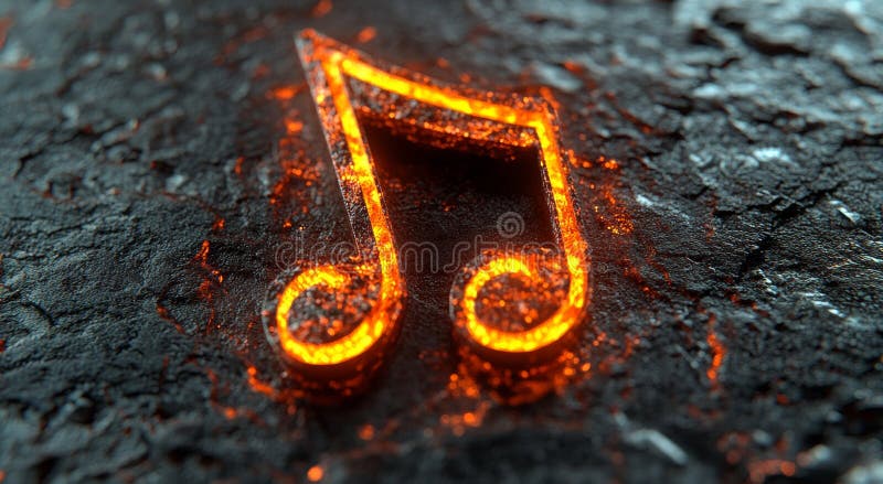 A Luminous Music Note Glows Against a Dark, Textured Surface, Forming ...