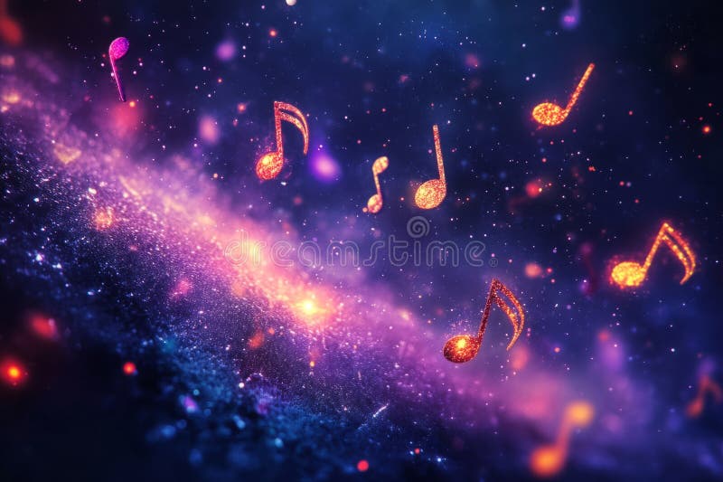 Luminous Musical Notes Drift through a Vibrant Nebula, Creating a ...