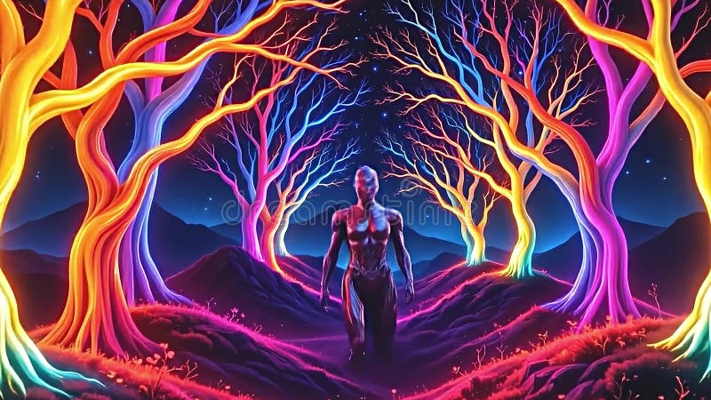 Luminous Neon Branches Intertwining in a Mesmerizing Dance, Abstract ...