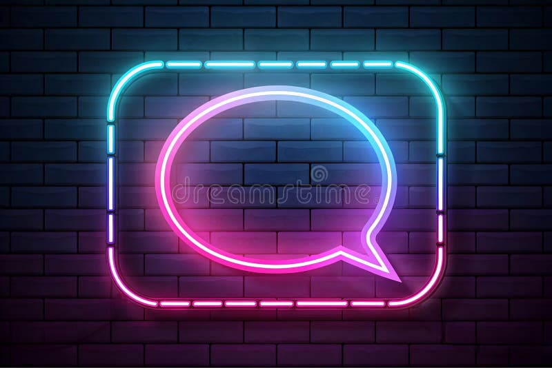 Luminous Neon Chat Bubble Frame Design Glowing Against a Dark Wall ...