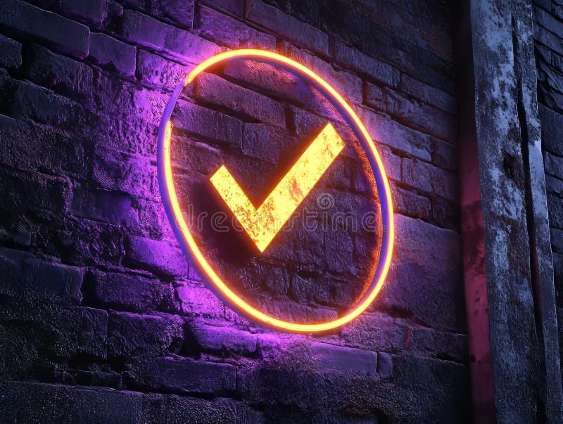 A Luminous Neon Checkmark Icon Set Against a Dark, Textured Backdrop ...