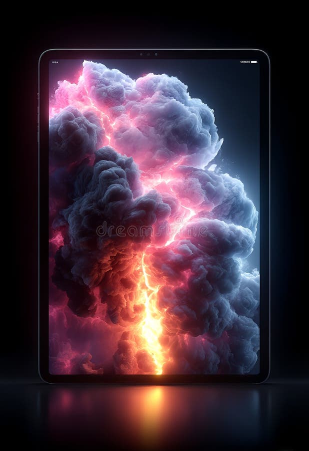 Luminous Neon Cloud Display on Tablet with Vibrant Colors and Dramatic ...