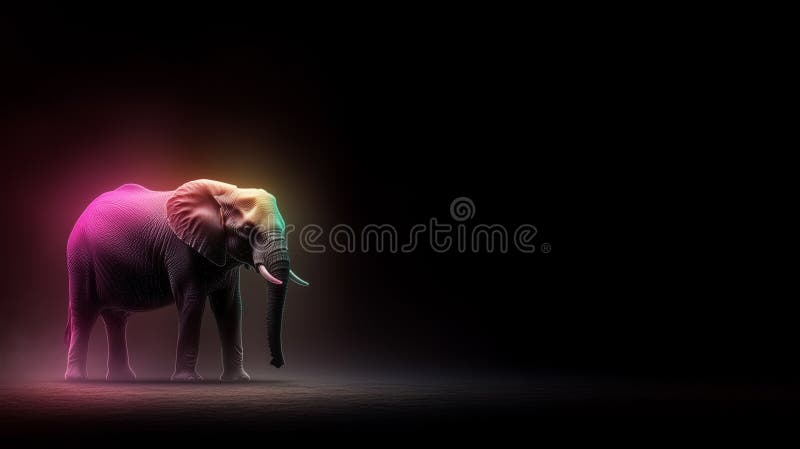 Luminous Neon Elephant in Abstract Dark Empty Space Design for Modern ...