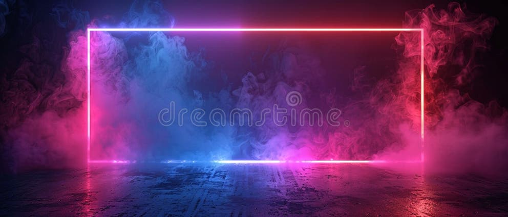 Luminous Neon Rectangle, Deep Dark Background, Stylish, Copy Area Stock ...