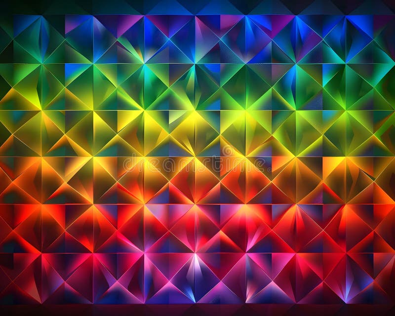 Luminous Neon Triangles Forming Optical Illusion on Dark Background ...