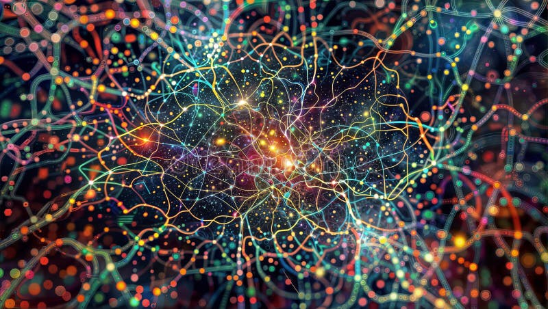 Luminous Network: Complex Web of Glowing Lines, Shapes & Particles, Generative Ai Stock ...
