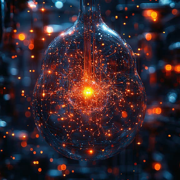 A Luminous Network Inside a Bulb Symbolizes Innovative Connections in Digital Technology and ...