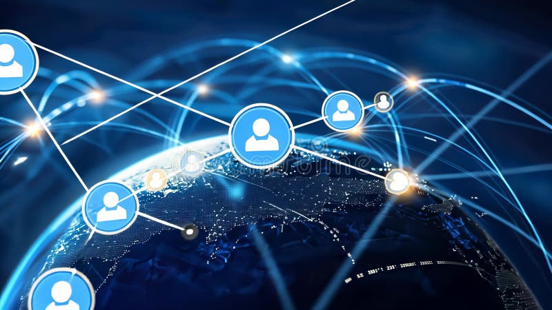 Bright Map Connecting Continents on Digital World and Illustrating ...