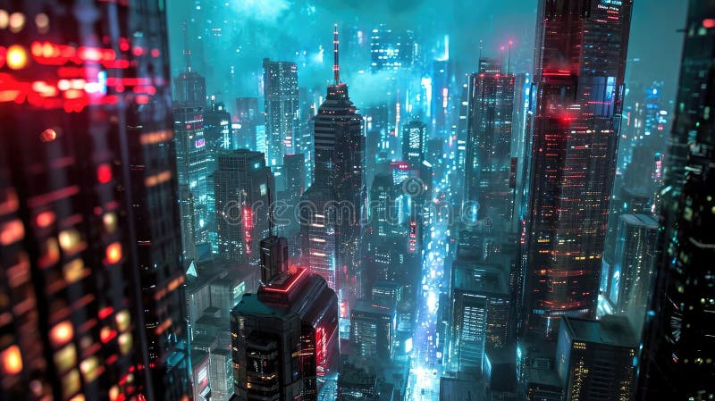 Luminous Night City with Virtual Elements Stock Photo - Image of ...