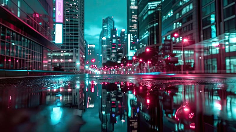 Luminous Night City with Virtual Elements Stock Illustration ...