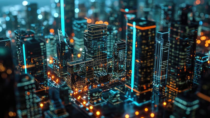 Luminous Night City with Virtual Elements Stock Photo - Image of ...