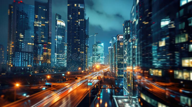 Luminous Night City with Virtual Elements Stock Photo - Image of ...