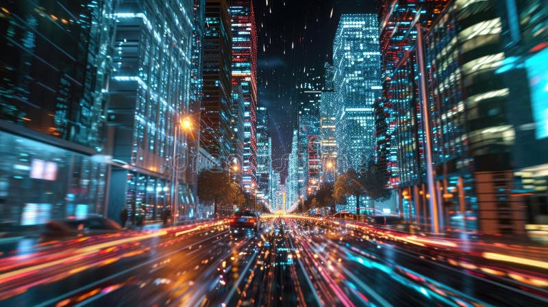 Luminous Night City with Virtual Elements Stock Photo - Image of ...