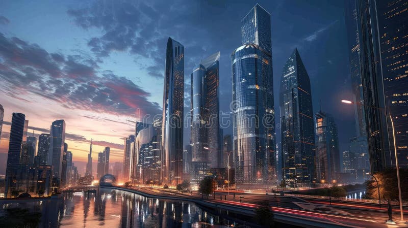 Luminous Night City with Virtual Elements Stock Illustration ...