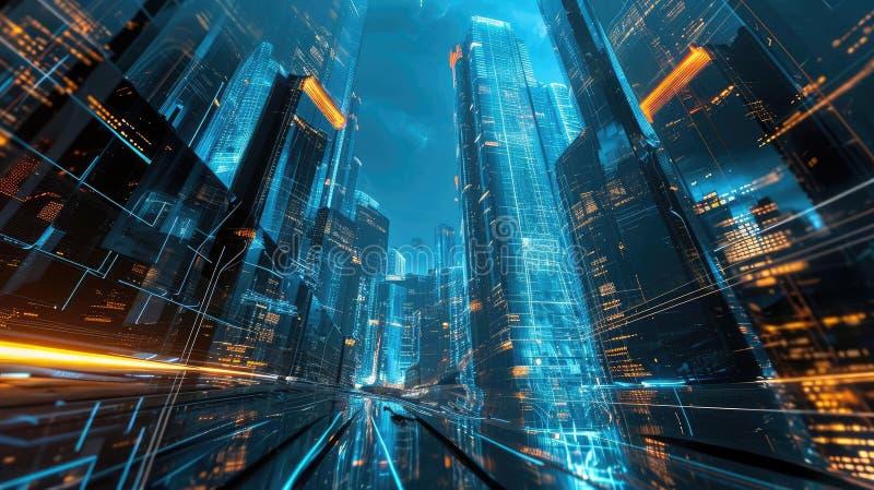 Luminous Night City with Virtual Elements Stock Illustration ...