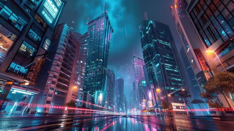 Luminous Night City with Virtual Elements Stock Illustration ...