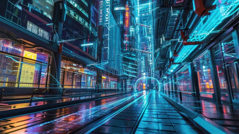 Luminous Night City with Virtual Elements Stock Illustration ...